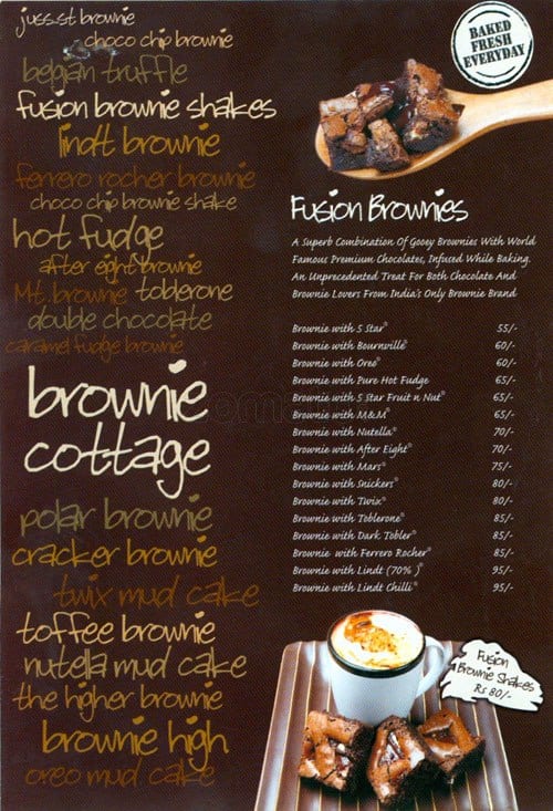 Menu at Brownie Cottage, Bengaluru