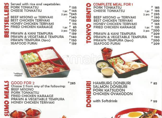 Menu at Tokyo Tokyo fast food, Manila, B1 Food Court