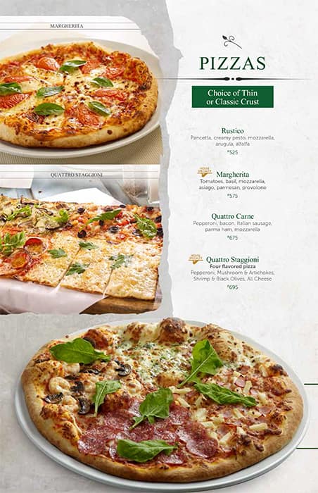 Menu at Italianni's restaurant, Parañaque