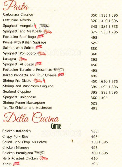 Menu at Italianni's restaurant, Quezon City, Tomas Morato Ave