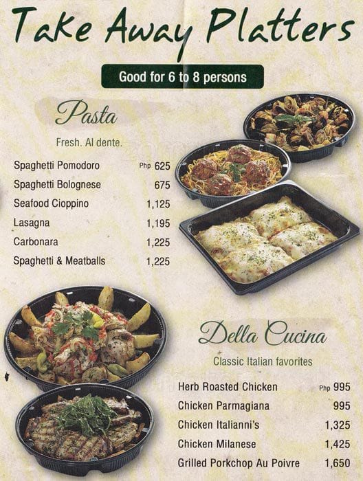 Menu at Italianni's restaurant, Quezon City, Tomas Morato Ave