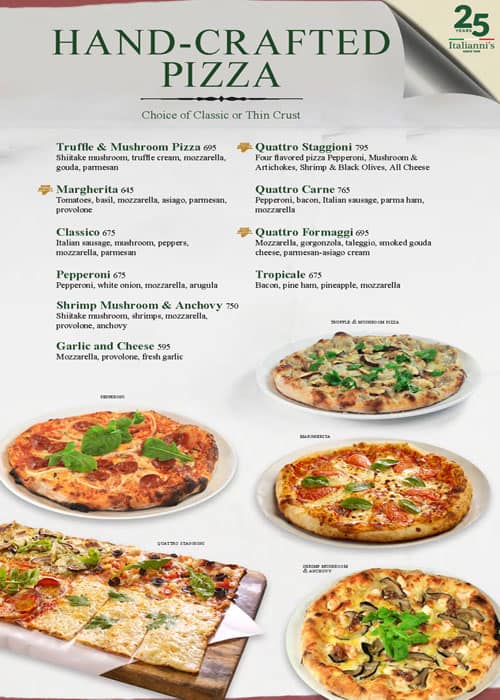 Menu at Italianni's restaurant, Pasay