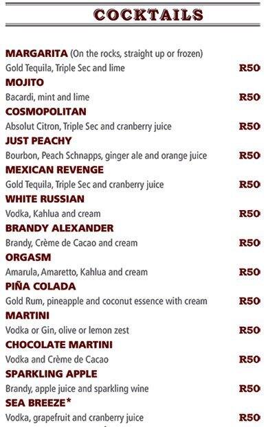 Menu at Knife - Crystal Towers restaurant, Cape Town