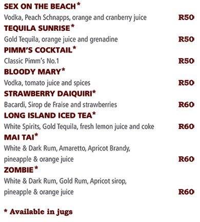 Menu at Knife - Crystal Towers restaurant, Cape Town