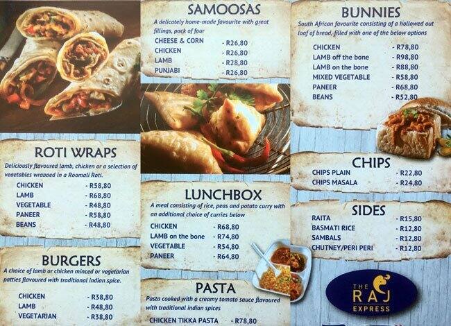 Menu at The Raj Express restaurant, Krugersdorp, Furrow Rd