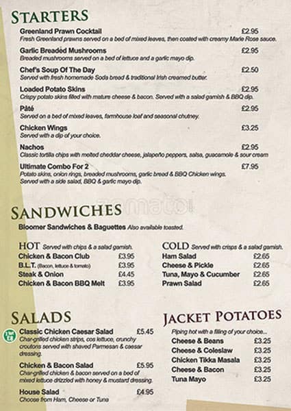 Menu at The Connaught Bar, Birmingham, 14 to 20 High Street Digbeth