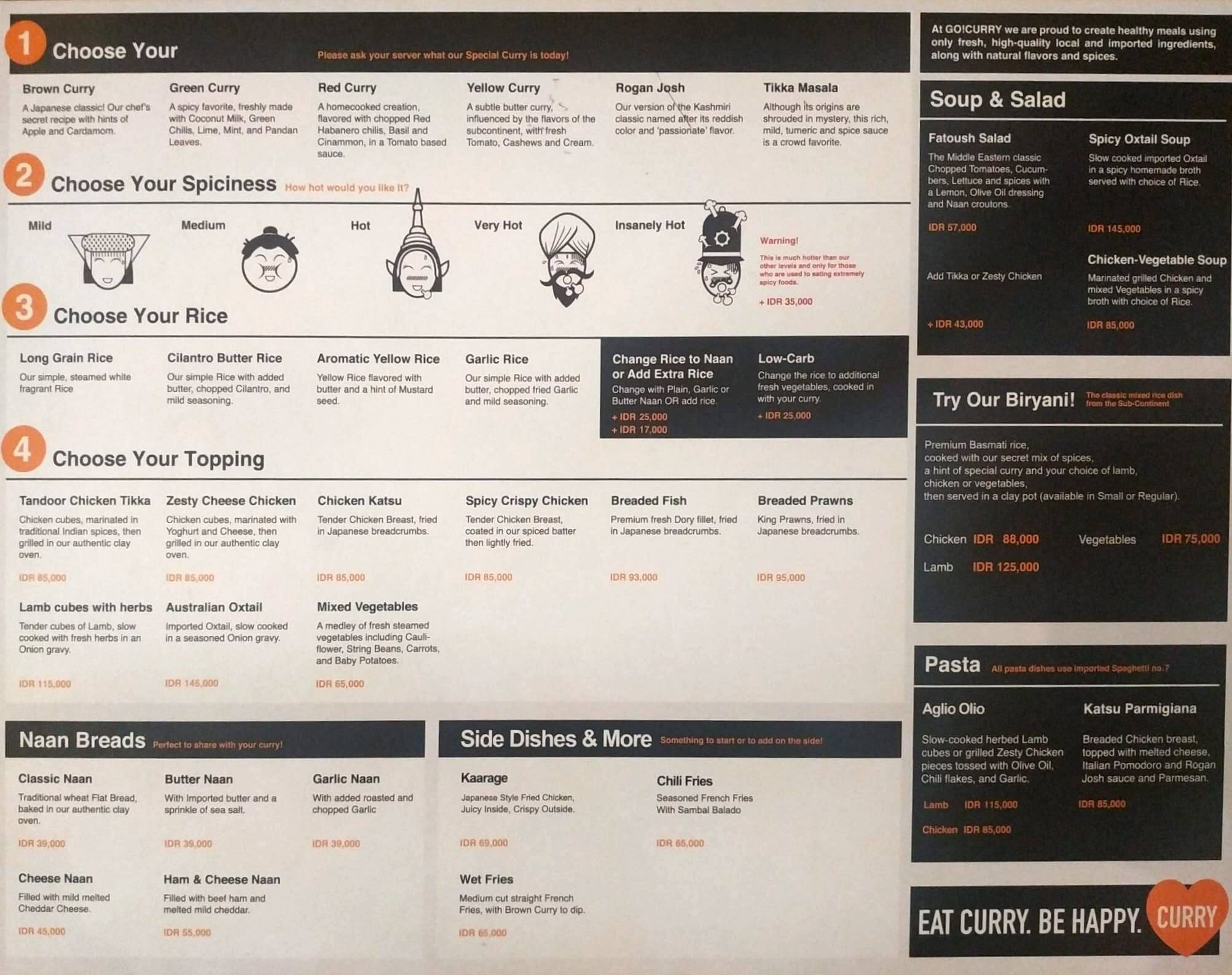 Menu at Go! Curry restaurant, West Jakarta, Neo Soho mall