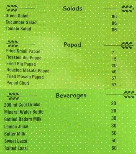 Menu at Naivedyam Restaurant, Hyderabad, 6-3-866/A