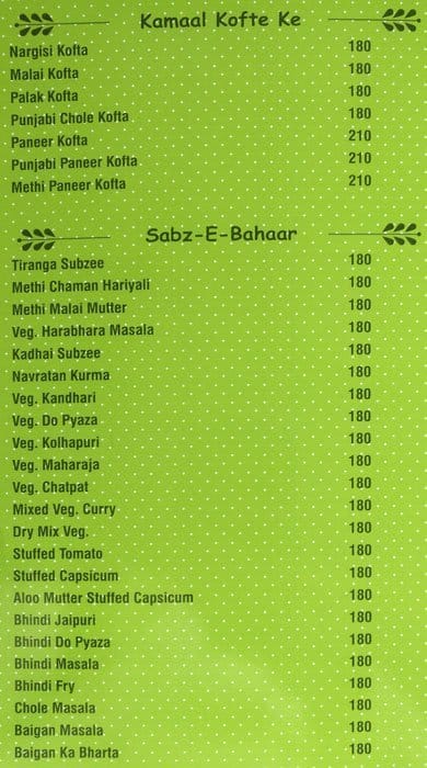 Menu at Naivedyam Restaurant, Hyderabad, 6-3-866/A