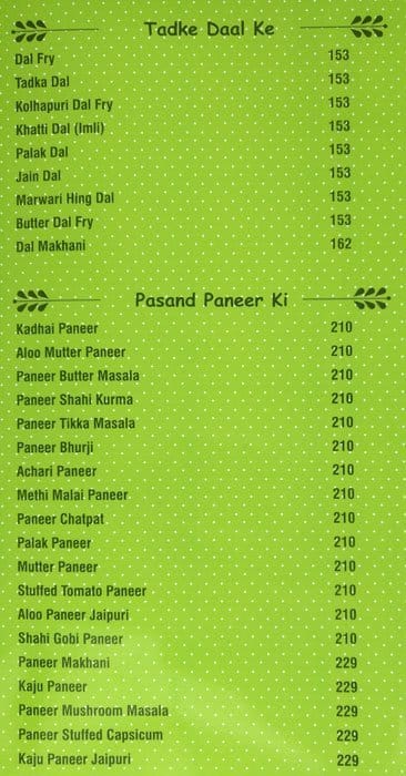 Menu at Naivedyam Restaurant, Hyderabad, 6-3-866/A