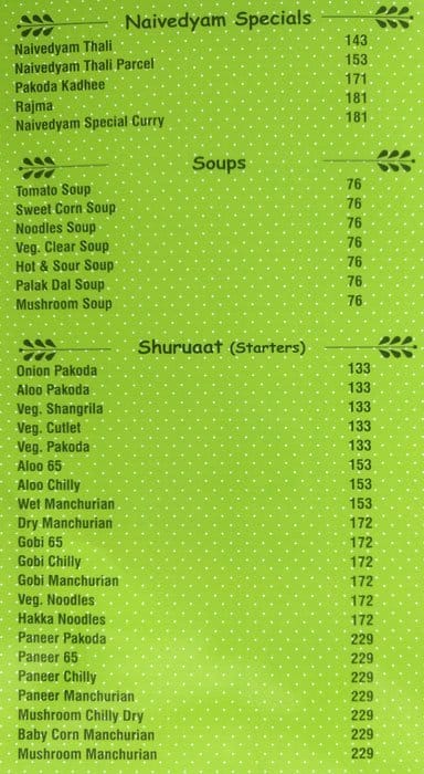Naivedyam Menu, Menu for Naivedyam, Ameerpet, Hyderabad - Zomato