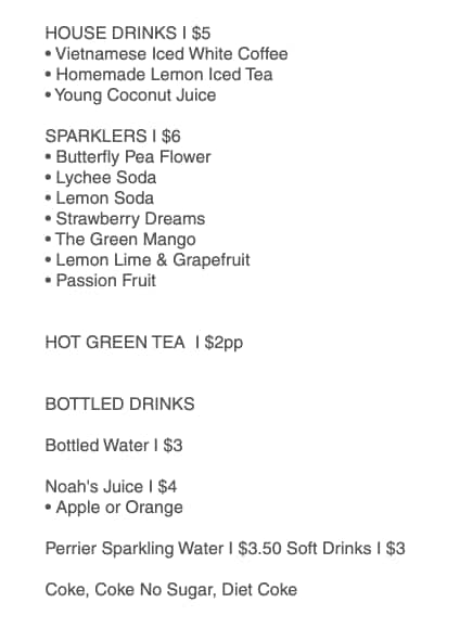 Menu at Vietnamese Mint restaurant, Bulimba