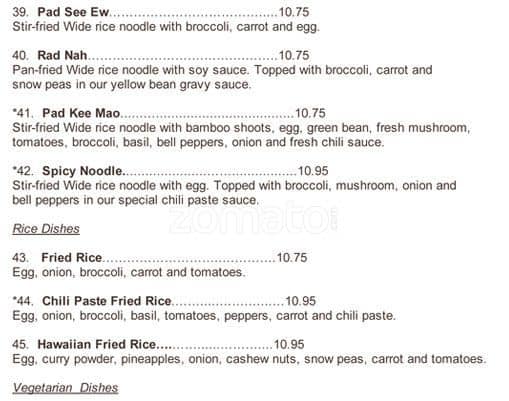 Menu at Thai Star Restaurant, Seattle, Boren Ave #1325