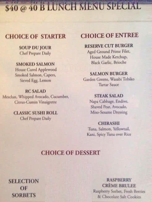 Menu at Reserve Cut restaurant, New York City