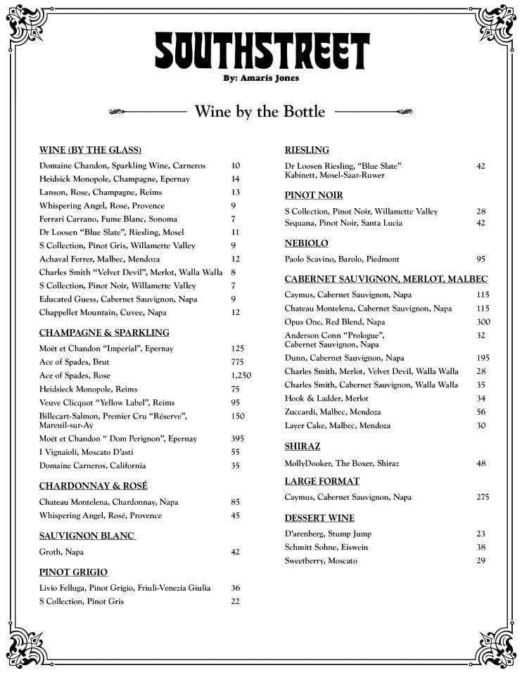 Menu at South Street Restaurant, Miami