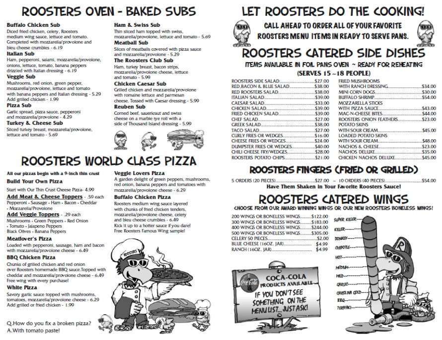 Menu at Roosters pub & bar, Clarksville, Greentree Blvd