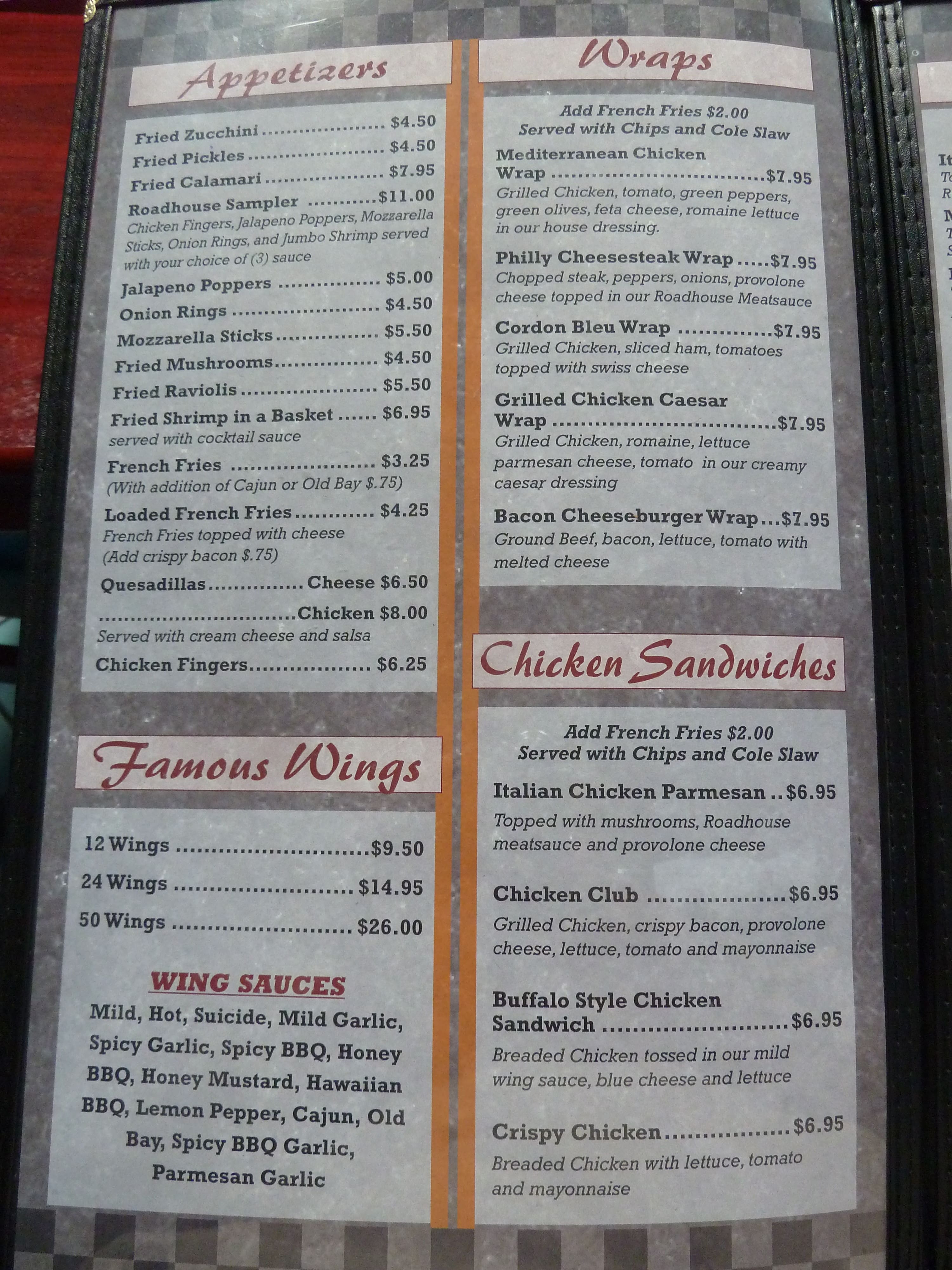 Menu at Roadhouse Cafe Bar & Grill, Harrisburg