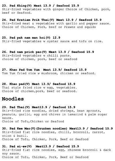 Menu at Kin Thai fast food, Adelaide