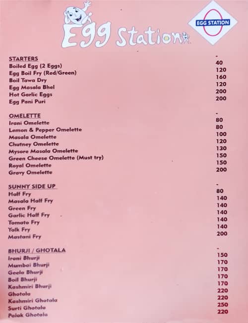 Menu at Egg Station, Mumbai, Shop No.4 & 5