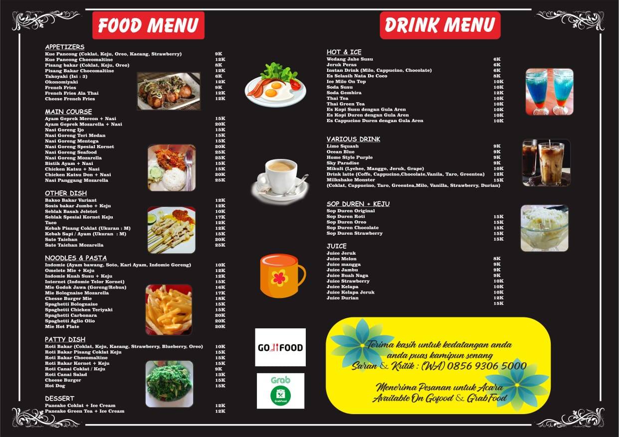 Menu at Moza Stick cafe, Depok