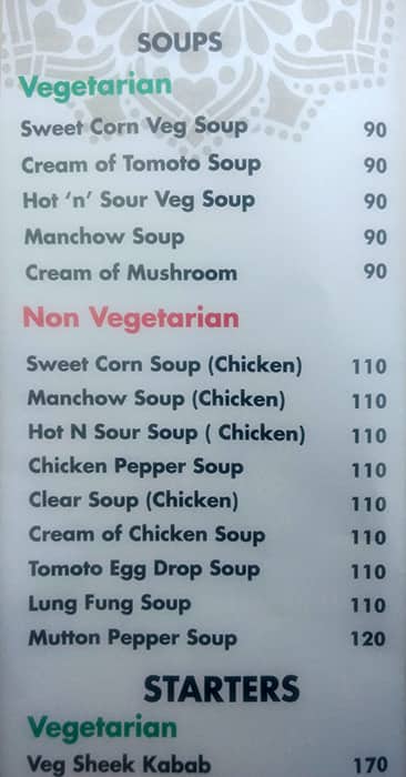 Menu of Elite Foods, Avadi, Chennai
