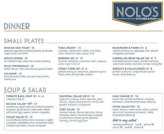 Menu at Nolo’s Kitchen & Bar, Minneapolis