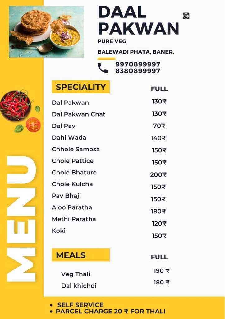 Menu of Daal Pakwan, Baner, Pune