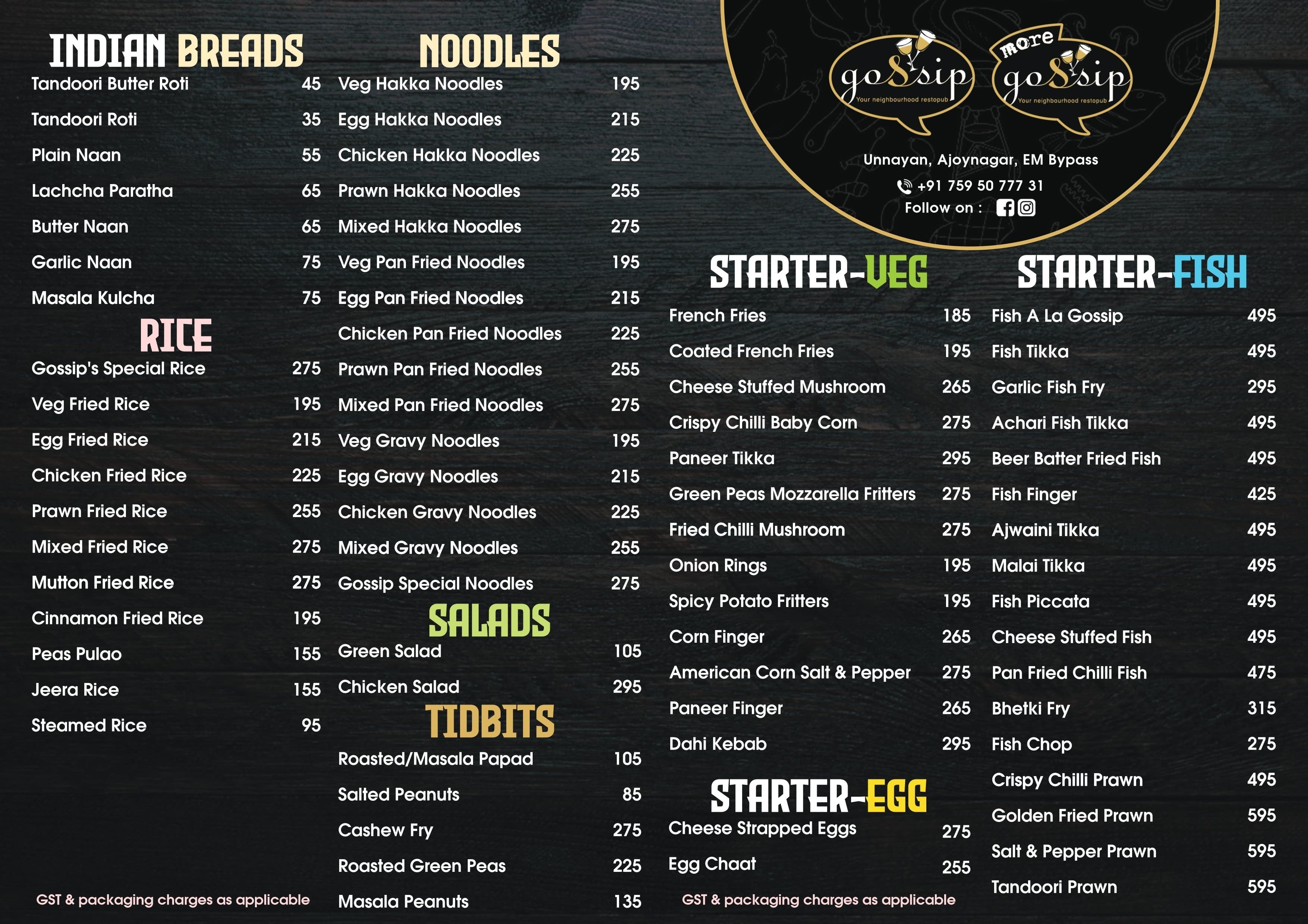 Menu of Gossip - Your Neighbourhood Restopub, Ajoy Nagar, Kolkata