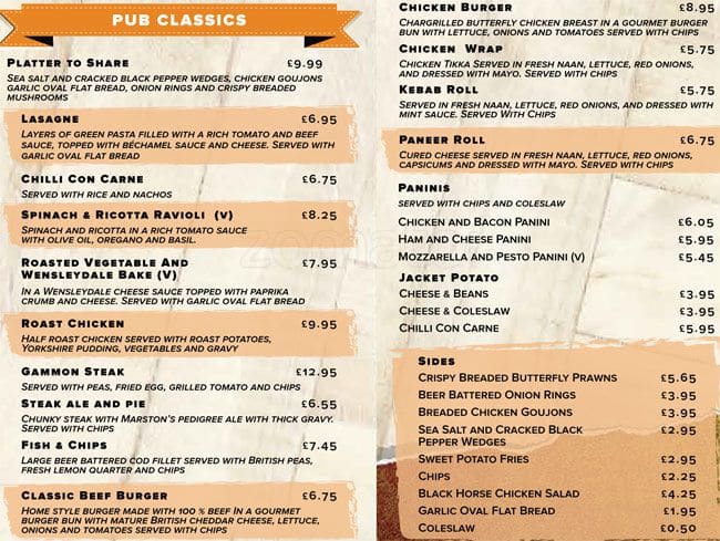Menu at The Black Horse Inn, Hurdcott pub & bar, Salisbury, Black Horse Ln