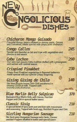 Carta del restaurante Congo Grille, Makati, Jupiter Street