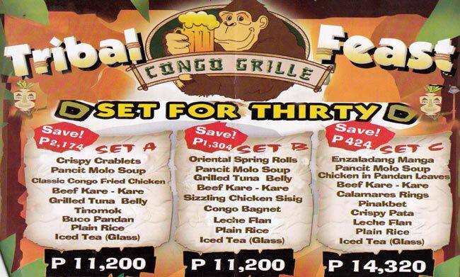 Carta del restaurante Congo Grille, Makati, Jupiter Street