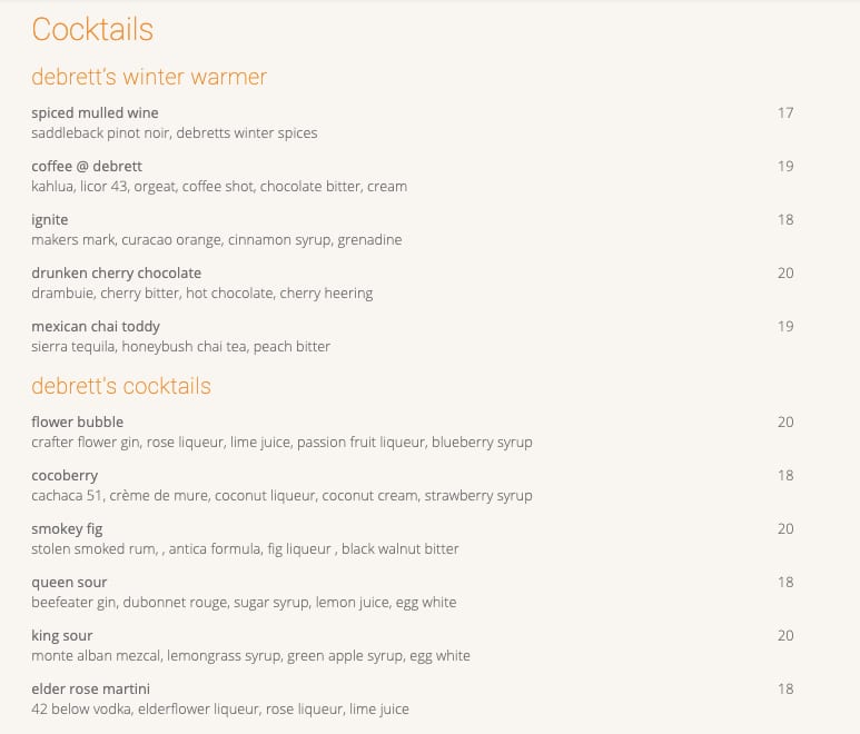 Menu at DeBretts Kitchen pub & bar, Auckland