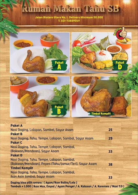 Menu at Rumah makan Tahu SB restaurant, South Jakarta