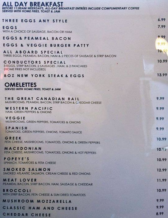 Menu at Chew Chew's Diner restaurant, Toronto