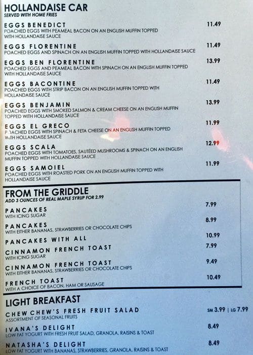 Menu at Chew Chew's Diner restaurant, Toronto