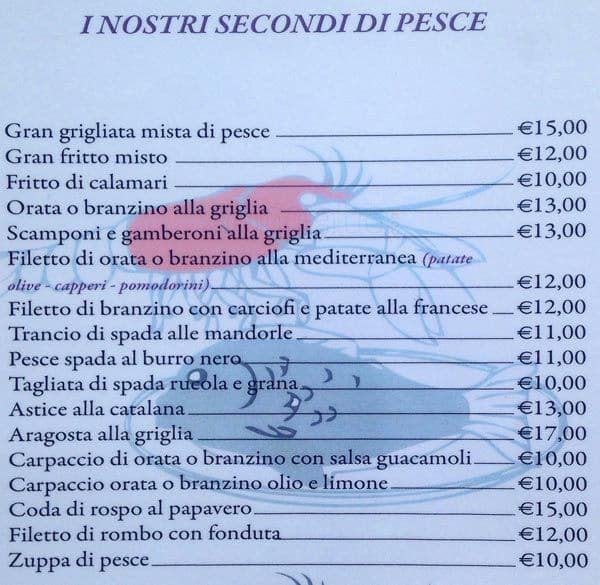 Menu da L'aragosta innamorata ristorante, Milano