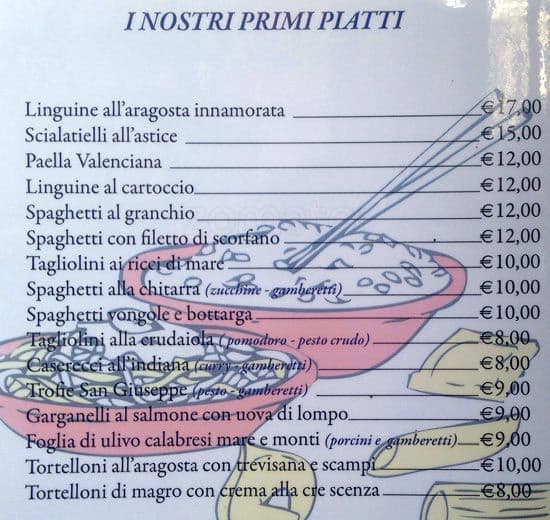 Menu da L'aragosta innamorata ristorante, Milano