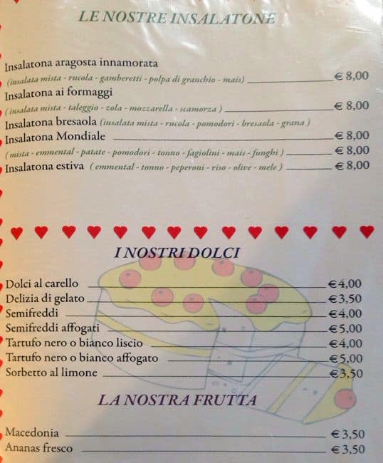 Menu da L'aragosta innamorata ristorante, Milano