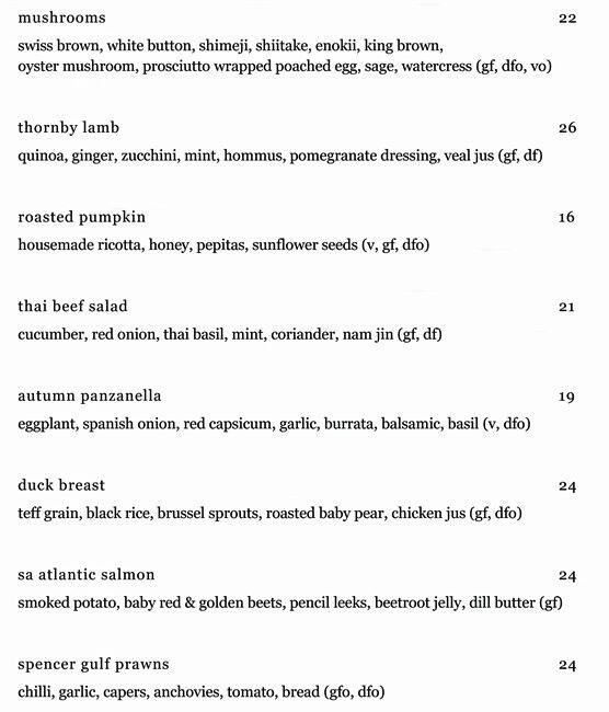 Menu at National Wine Centre of Australia pub & bar, Adelaide