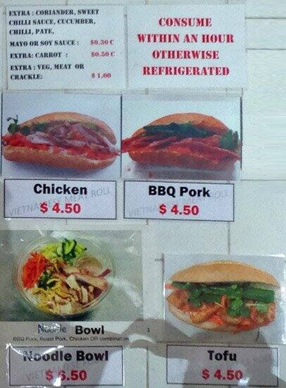 Menu at Hang Bakery, Torrensville