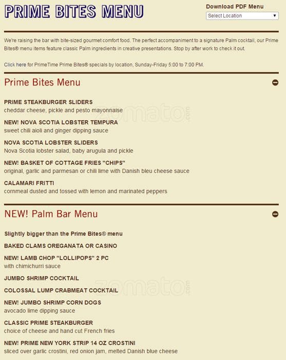 Menu at The Palm - Boston steakhouse, Boston