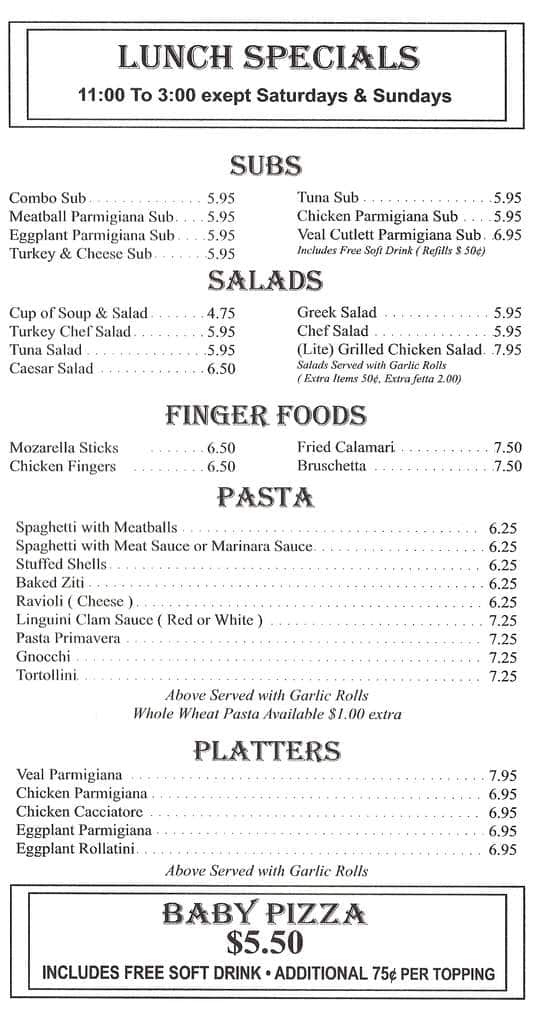 Menu at Jacaranda | Italian Restaurant, Plantation
