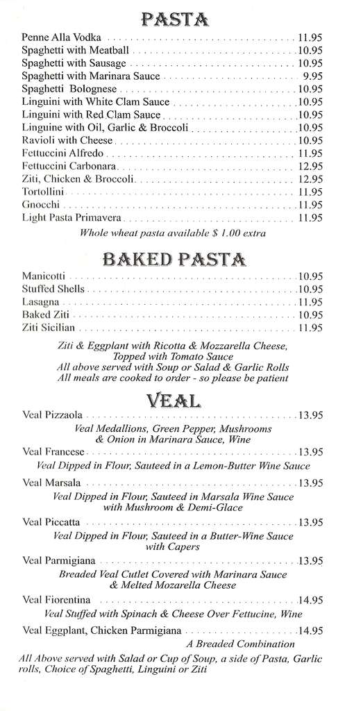 Menu at Jacaranda | Italian Restaurant, Plantation