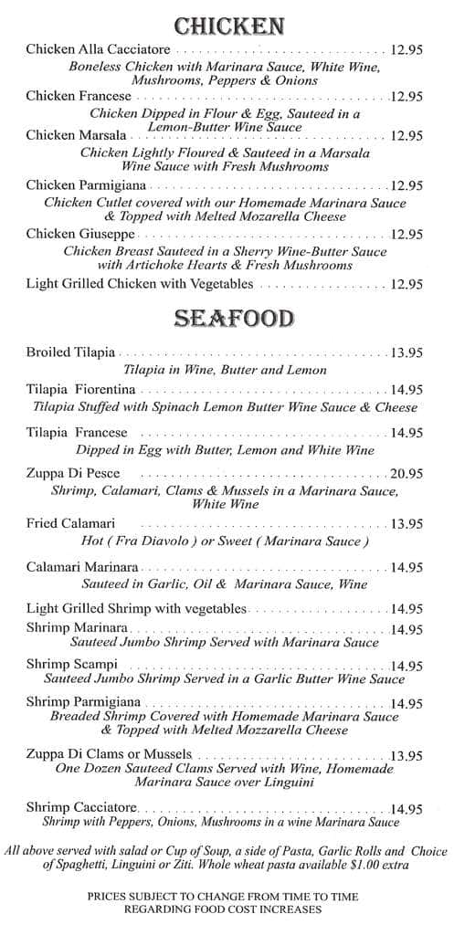 Menu at Jacaranda | Italian Restaurant, Plantation