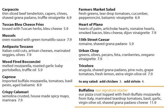 Menu at Urban Crust restaurant, Plano, E 15th St