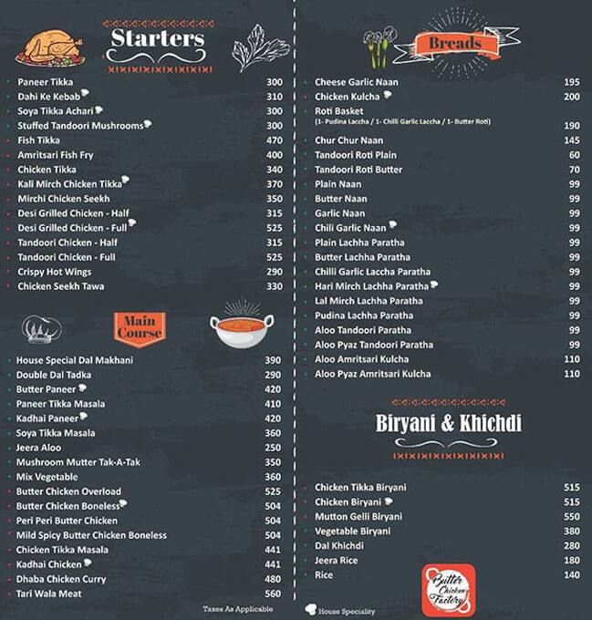 Menu at Butter Chicken Factory, Mumbai, Shop 24