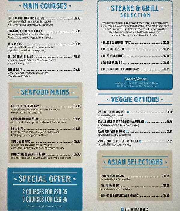 Menu at Stade Court Hotel restaurant, Hythe