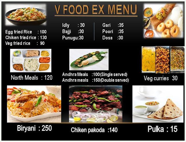 Menu of V Food Ex, Enikepadu, Vijayawada
