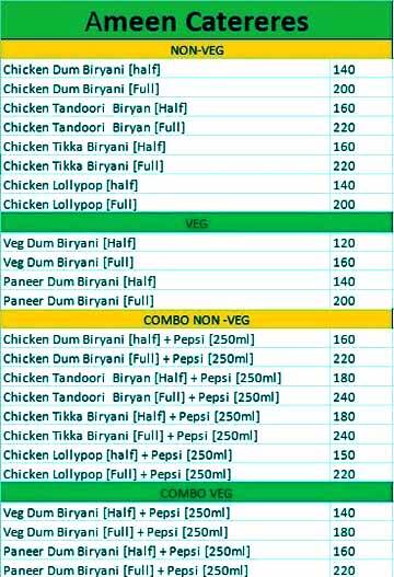Menu of Ameen Caterers, Ulwe, Navi Mumbai