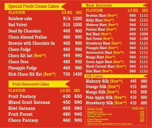 Menu at FB cakes Thiruvanmiyur, Chennai, X7H5+5MH
